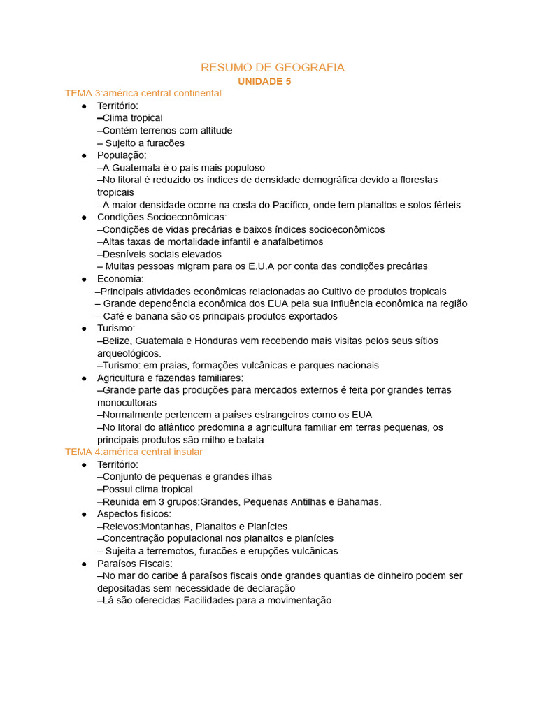 Resumo de Geografia | PDF | América Central | Brasil