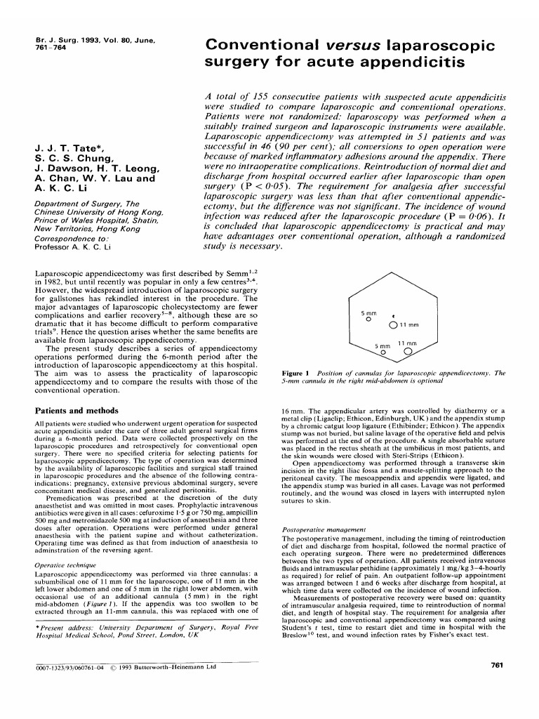 Conventional Versus Laparoscopic Surgery For Acute Appendicitis | PDF ...