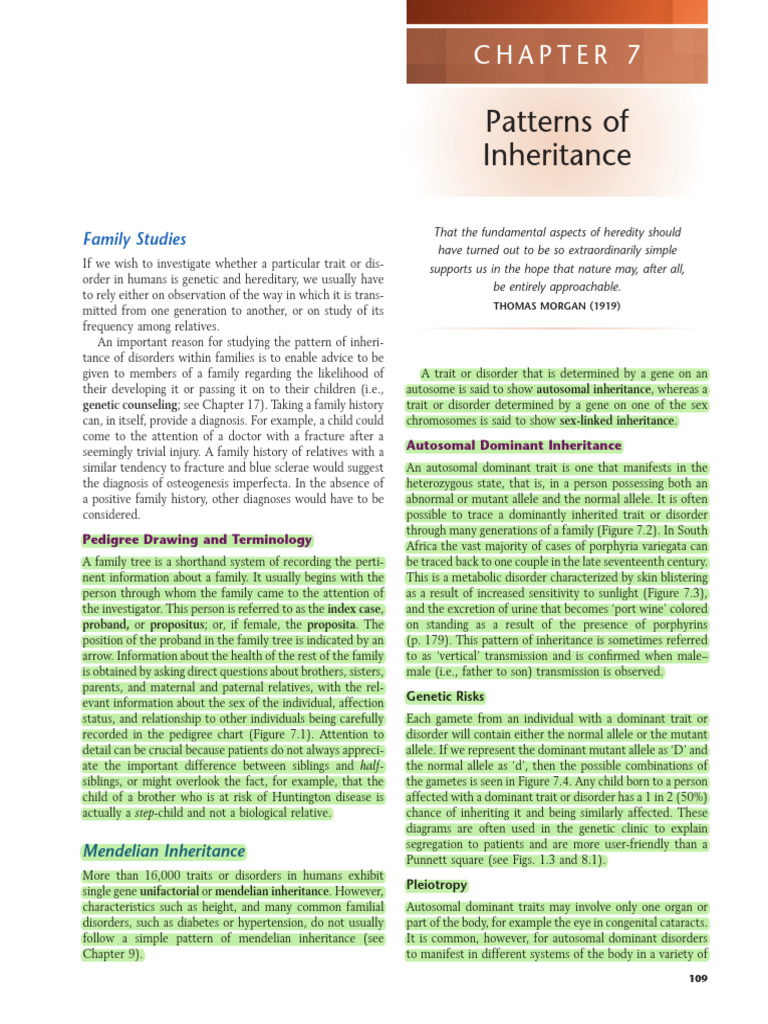 Patterns of Inheritance Chapter 7 Emerys | PDF | Zygosity | Dominance (Genetics)