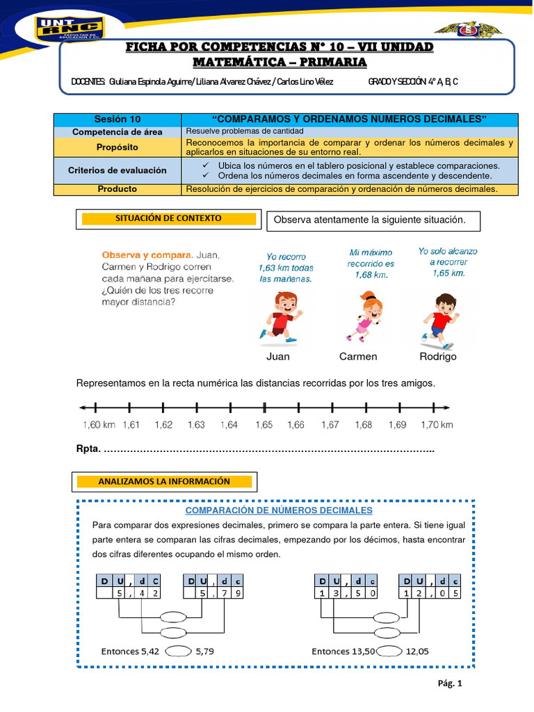 Guía 10 - MATEMÁTICA - COMPARACIÓN Y ORDENACIÓN DE NÚMEROS DECIMALES ...
