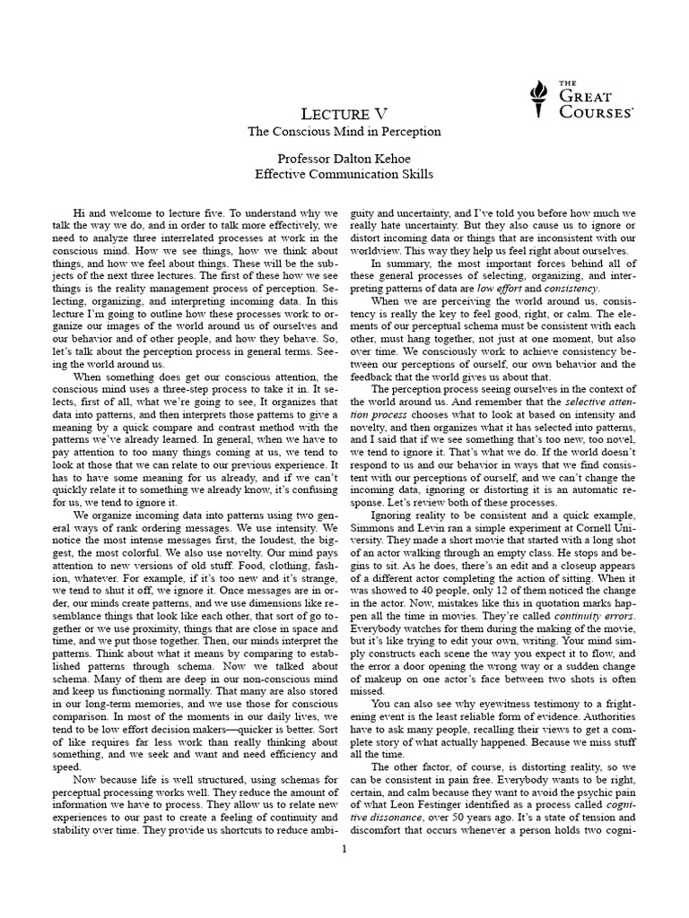 L05 The Conscious Mind in Perception | PDF | Perception | Mind