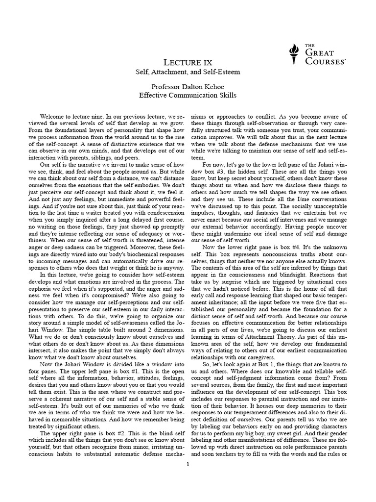 L09 Self, Attachment, and Self-Esteem | PDF | Attachment Theory | Self ...