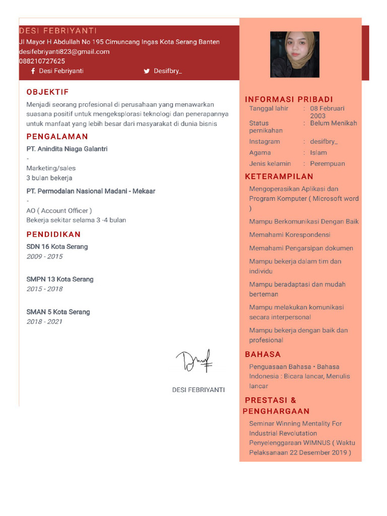 CV Desi Febriyanti Terbaru 2022 | PDF