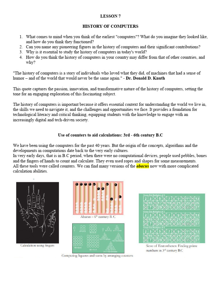 Lesson 7 History of Computing | PDF | Computer Program | Programming