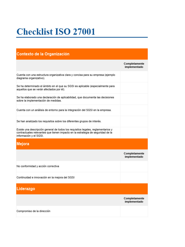 Checklist ISO 27001 Hacknoid | PDF | Seguridad de información | Valores