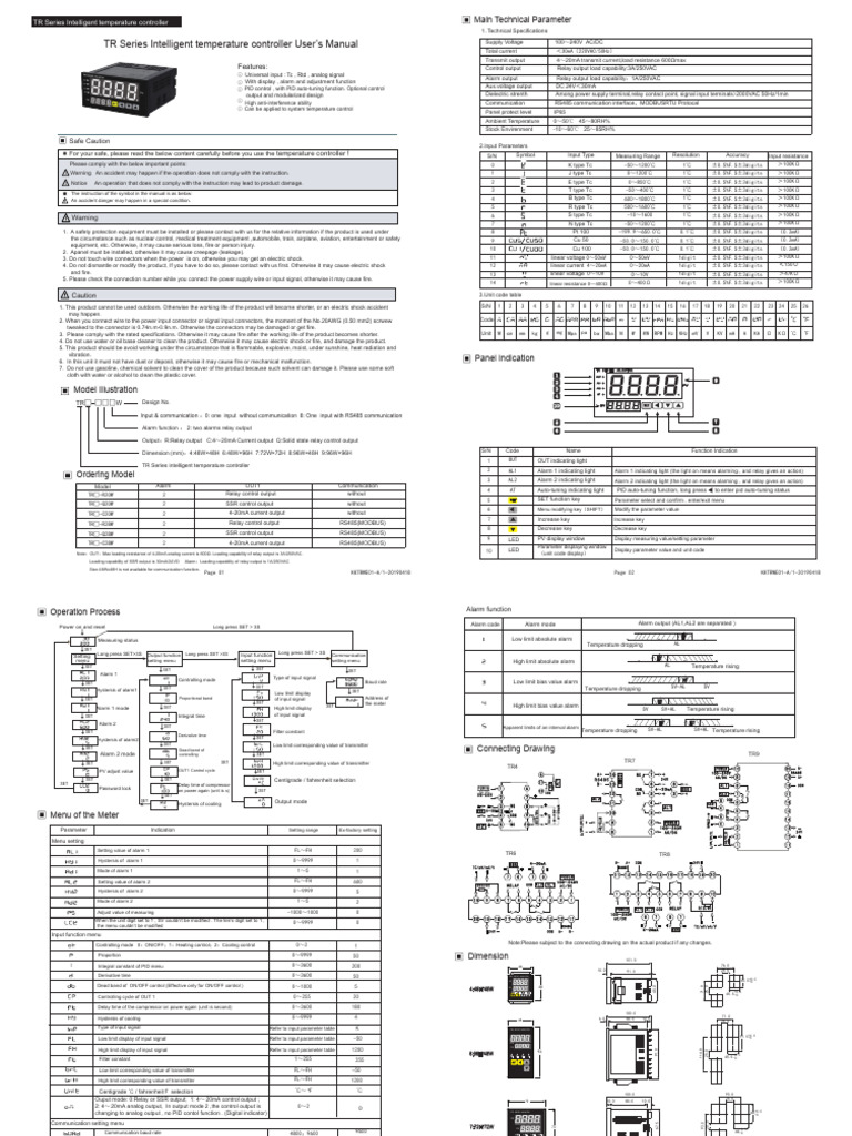 TR Series Intelligent Temperature Controller User's Manual | PDF | Relay | Power Supply