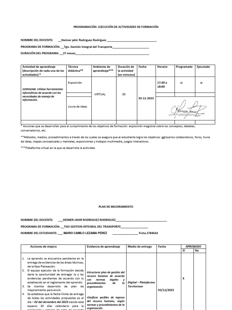1 - Programación-Ejecución de La Formación-Plan de Mejoramiento. NCL E ...