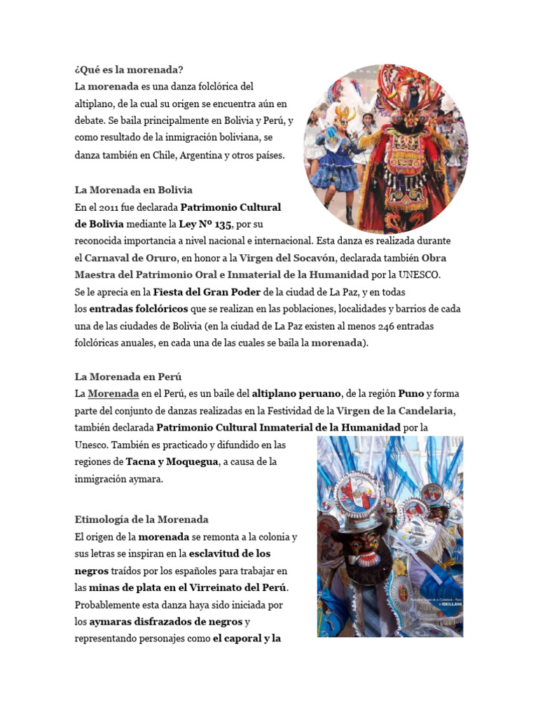 Qué Es La Morenada | PDF | Comunidad andina | Andes
