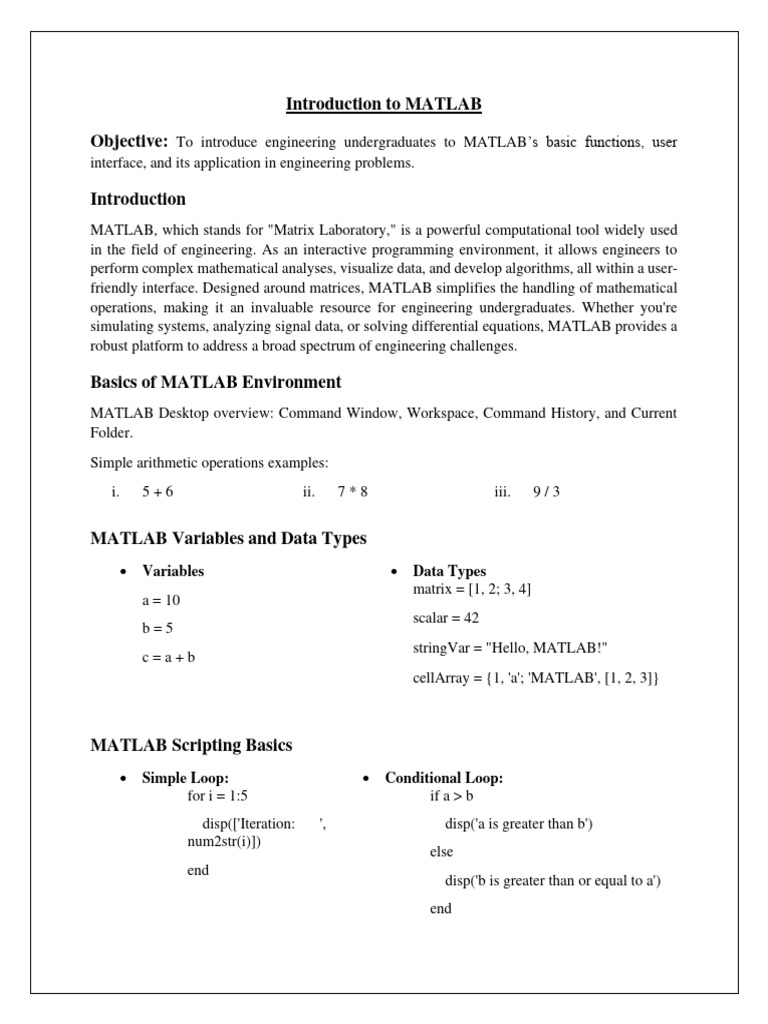 Introduction To Matlab Pdf Matlab Algorithms