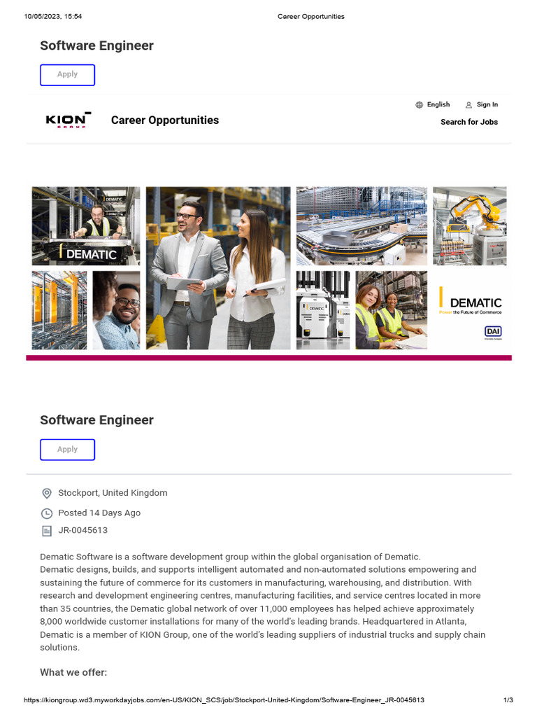 Dematic Software Engineer | PDF | Software | Automation