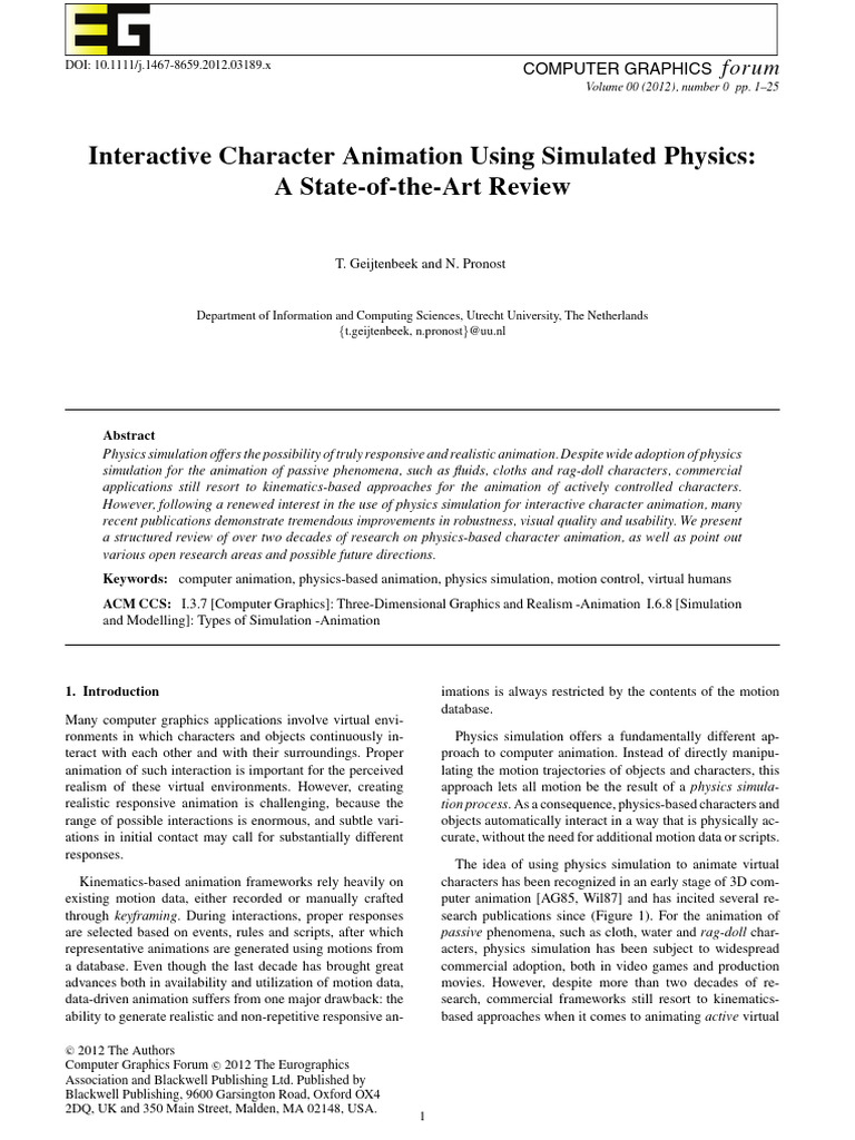 Interactive Character Animation Using Simulated Physics - A State-Of ...