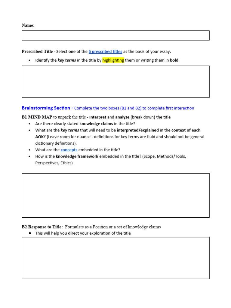 2023 2024 TOK Essay Planning Template For Students | PDF | Knowledge ...