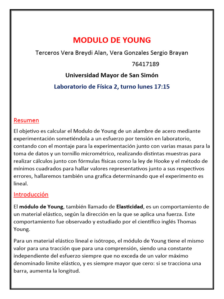 Modulo de Young | Descargar gratis PDF | El módulo de Young | Ciencia ...