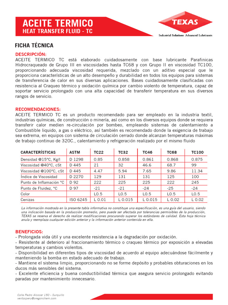 Aceite Termico - Ficha Tecnica | PDF | Agua | Petróleo