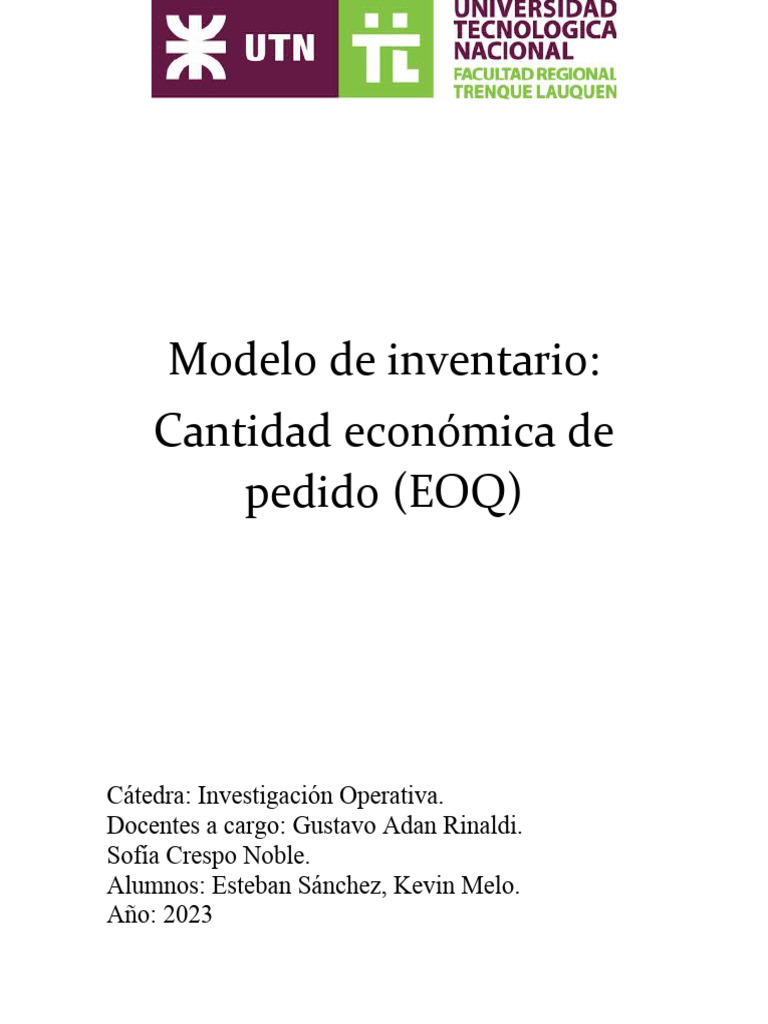 Modelo de Inventario EOQ | PDF | Inventario | Matemáticas Aplicadas