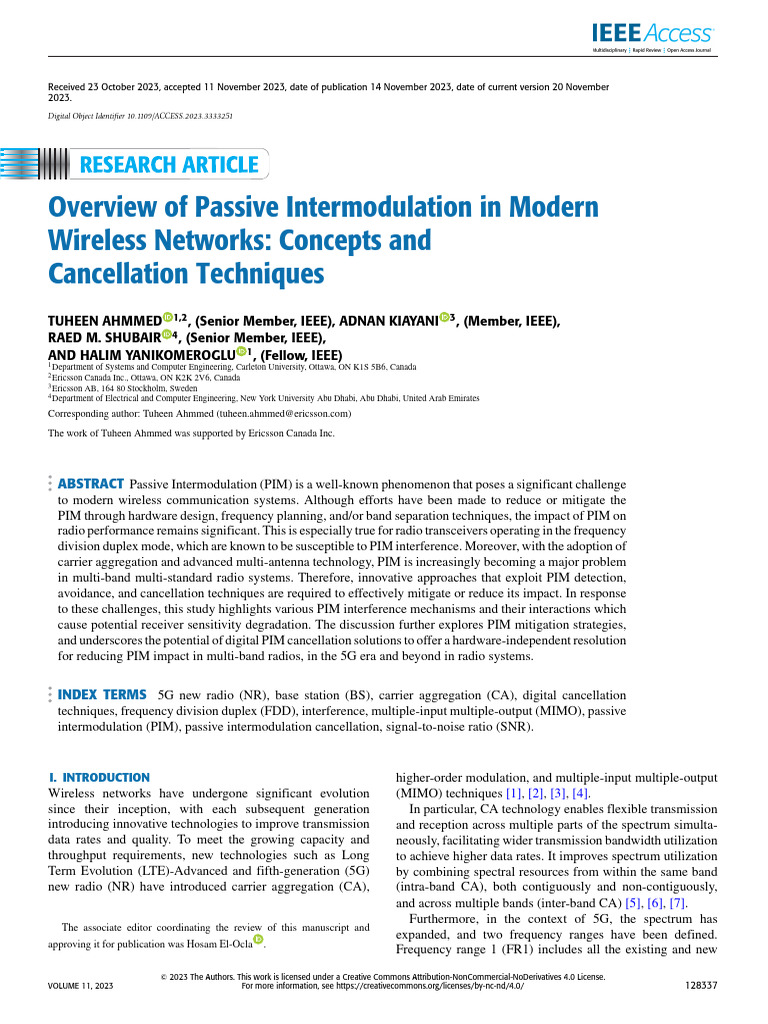 Overview Of Passive Intermodulation In Modern Wireless Networks Concepts And Cancellation