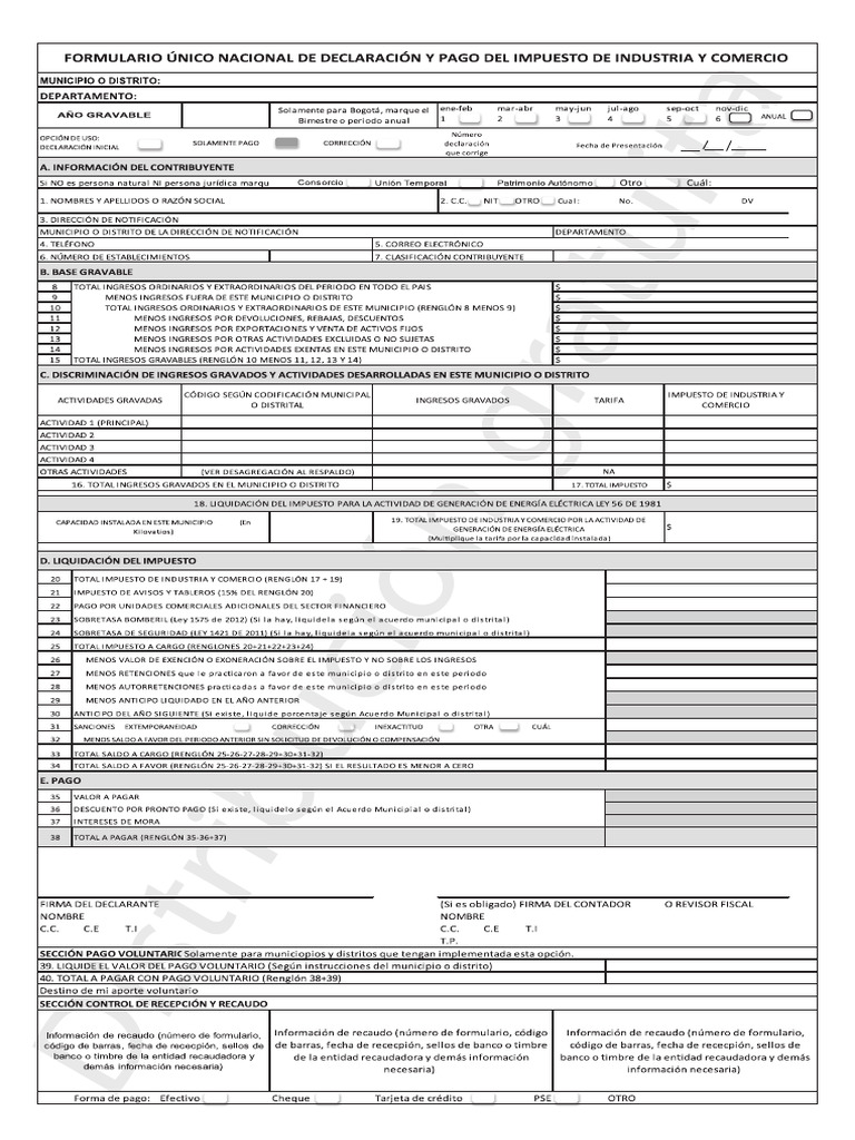 Formulario Ica | PDF