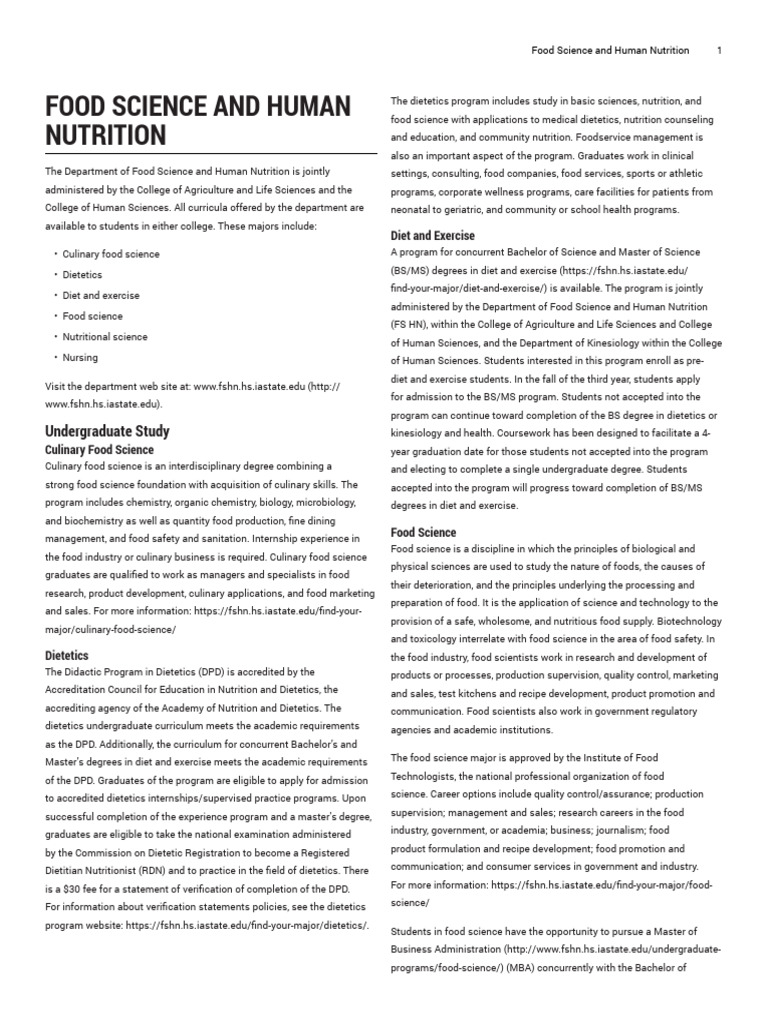 Food & Nutrition Studies Guide | PDF | Dietitian | Food Science
