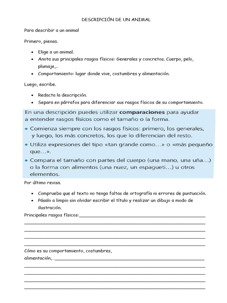 Guía para Describir un Animal Infantil | PDF