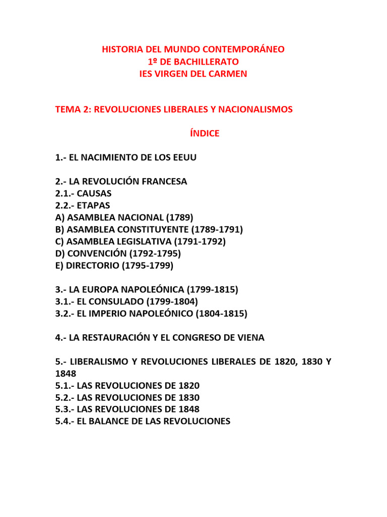Historia Del Mundo ContemporÁneo 1º Bachillerato Tema 2 Pdf