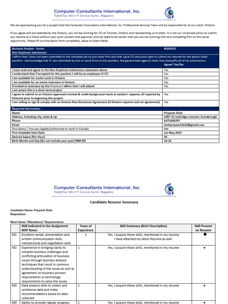 Cci On Rq05452 Name Matrix | PDF | Résumé | Business
