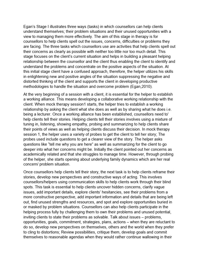 Egan's Stage I Illustrates Three Ways (Tasks) in Which Couns | PDF ...