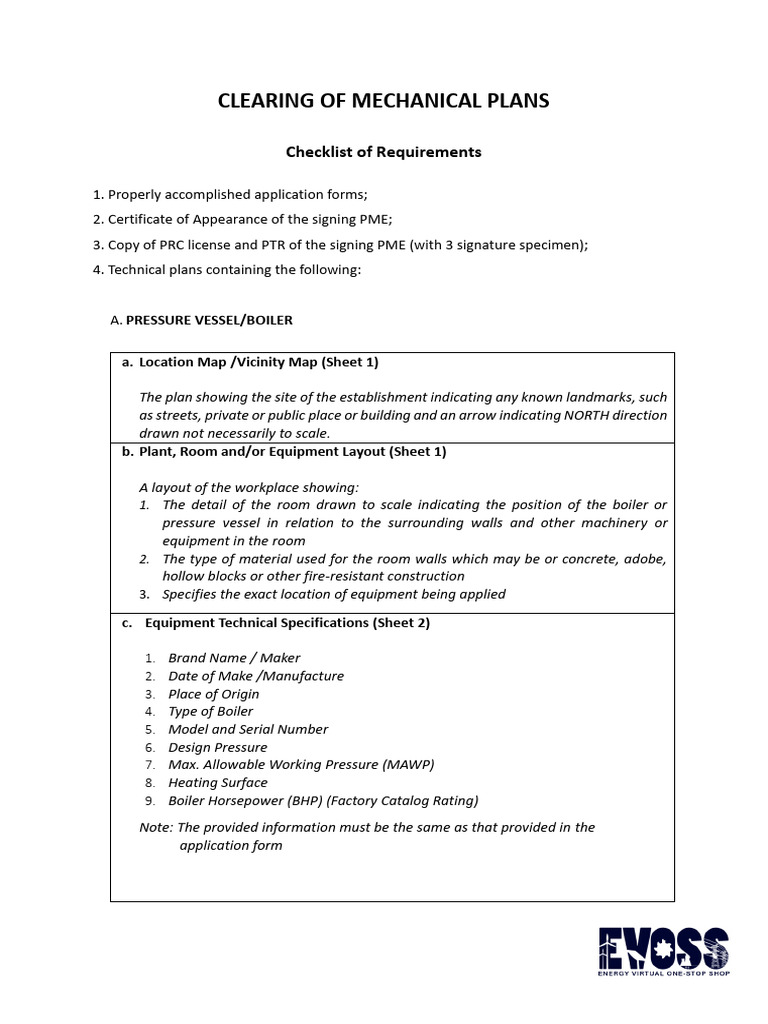 DOLE - Checklist of Requirements For The Clearing of Mechanical Plans ...