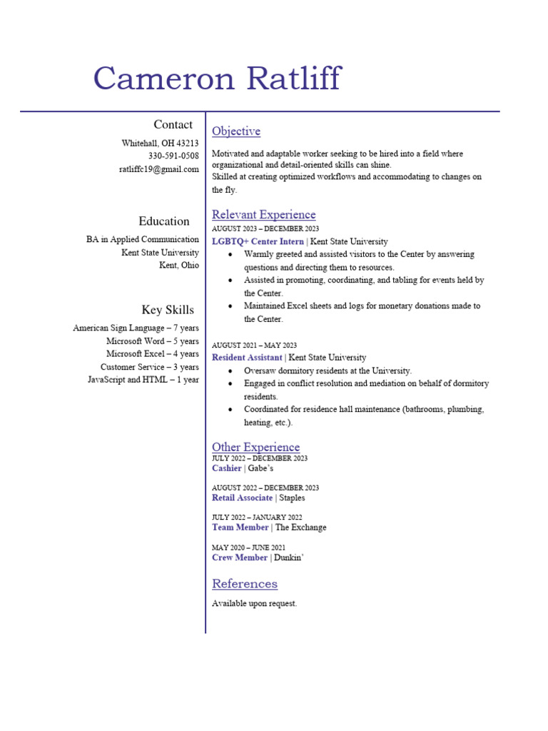 Cameron Ratliff Resume | PDF