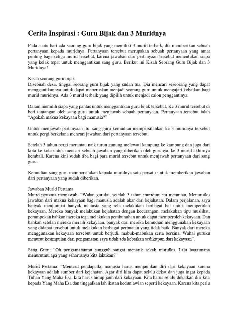 Cerita Inspirasi, Guru Bijak Dan 3 Muridnya | PDF