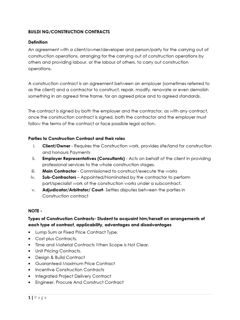 Construction Contract Notes - Legal Context - ARC 403 | PDF | Architect ...