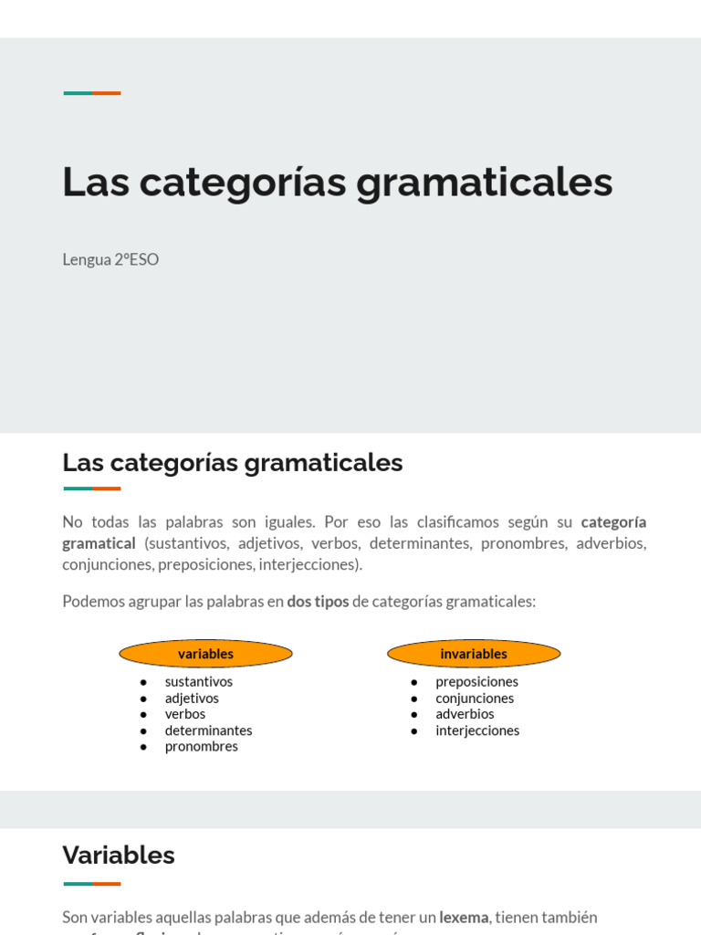Categorías gramaticales en 2º ESO | PDF | Sustantivo | Adverbio