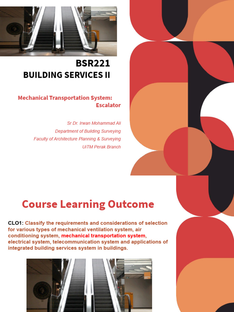 Lecture 7 - Mechanical Transportation System - Escalator | PDF | Escalator | Elevator