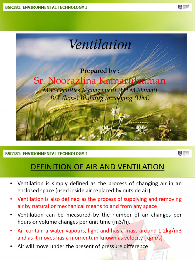 Lecture 3 - Ventilation | PDF | Ventilation (Architecture) | Wound