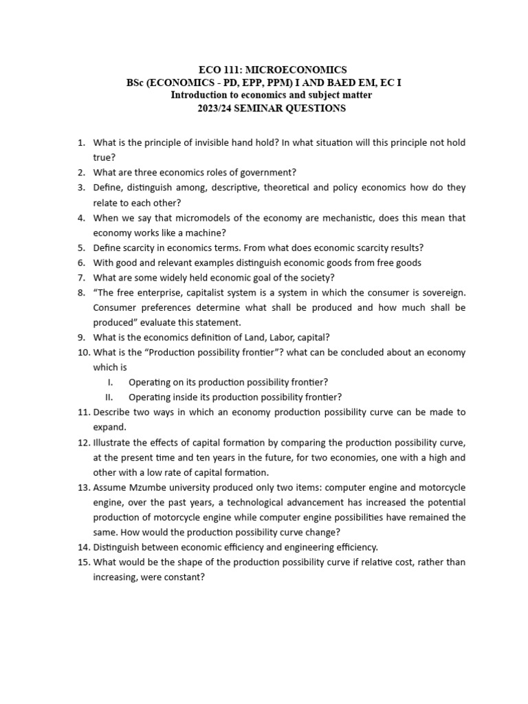 ECO 111 Tutorial Questions | PDF