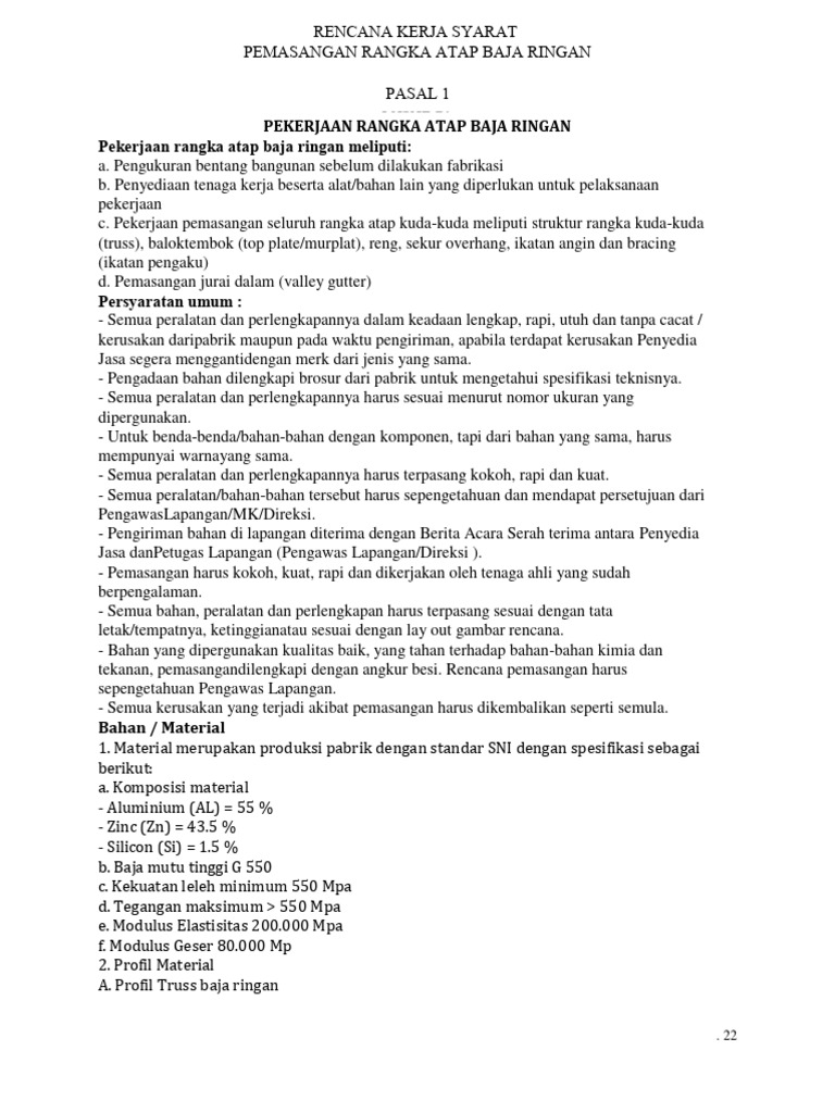 RKS Rangka Atap | PDF