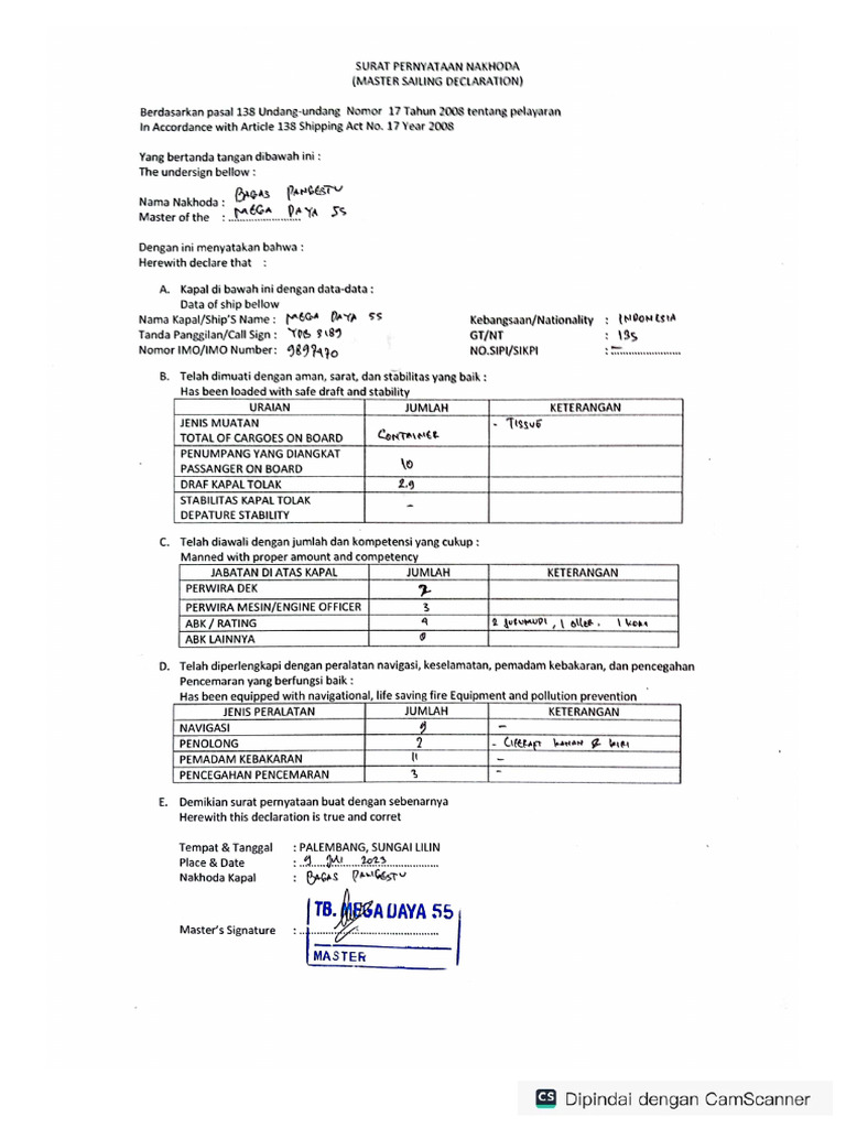 Pernyataan Nakhoda | PDF