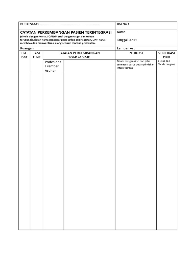 Catatan Perkembangan Pasien Terintegrasi | PDF