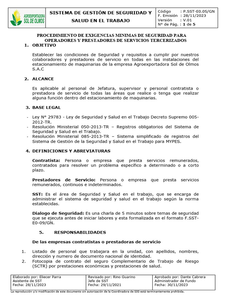 P Sst E0 05 Gn Exigencias Minimas De Seguridad Para Terceros Y