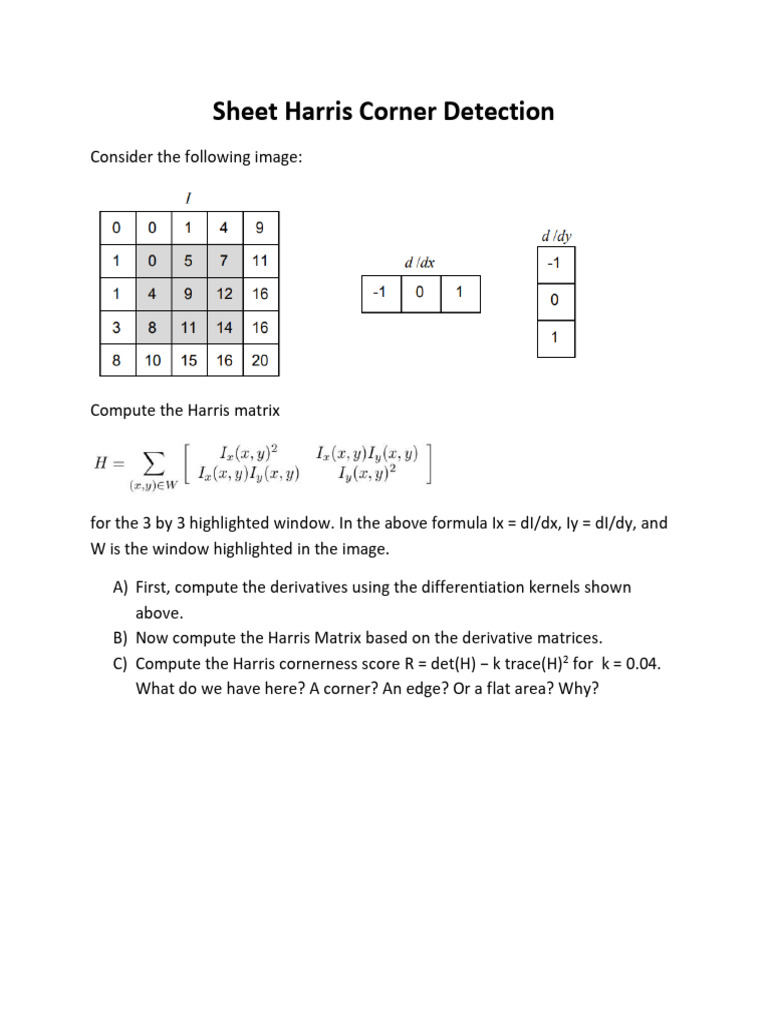 Sheet Harris Corner Detection Pdf