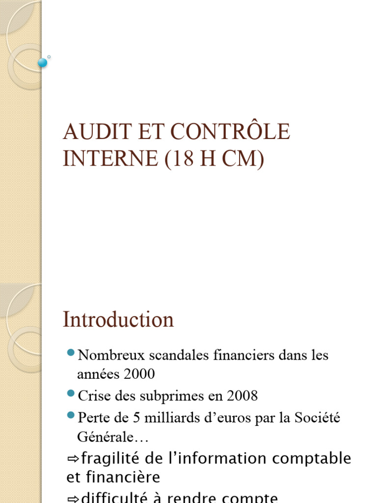 CH1 Enjeux Du Ci Et Audit | PDF | Contrôle interne | Business