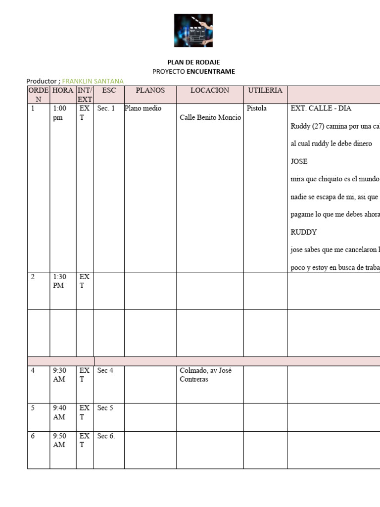Plan de Rodaje | PDF