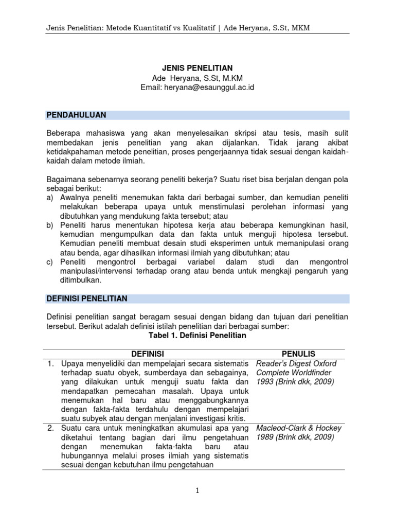 Jenis Penelitian - Metode Kuantitatif Vs Kualitatif | PDF Jenis Penelitian - Metode Kuantitatif Vs Kualitatif | PDF