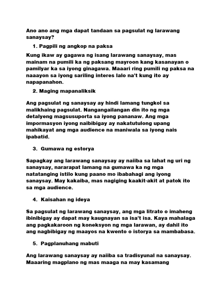 Mga Dapat Tandaan Sa Pagsulat NG Larawang Sanaysay | PDF