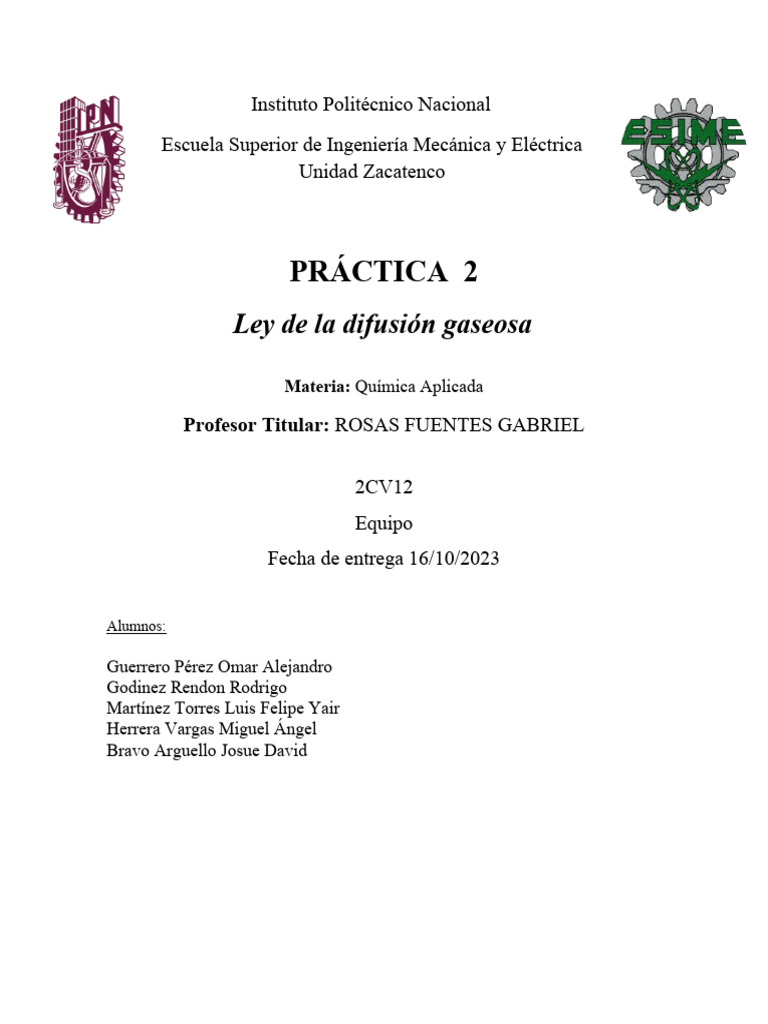 Práctica 2 Lab QM | PDF | Gases | Materiales transparentes