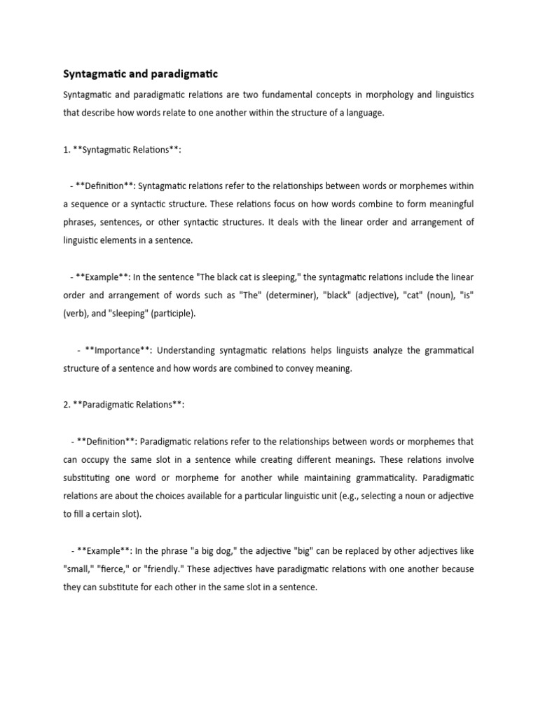 M 8 (Syntagmatic and Paradigmatic) | PDF | Word | Morphology (Linguistics)