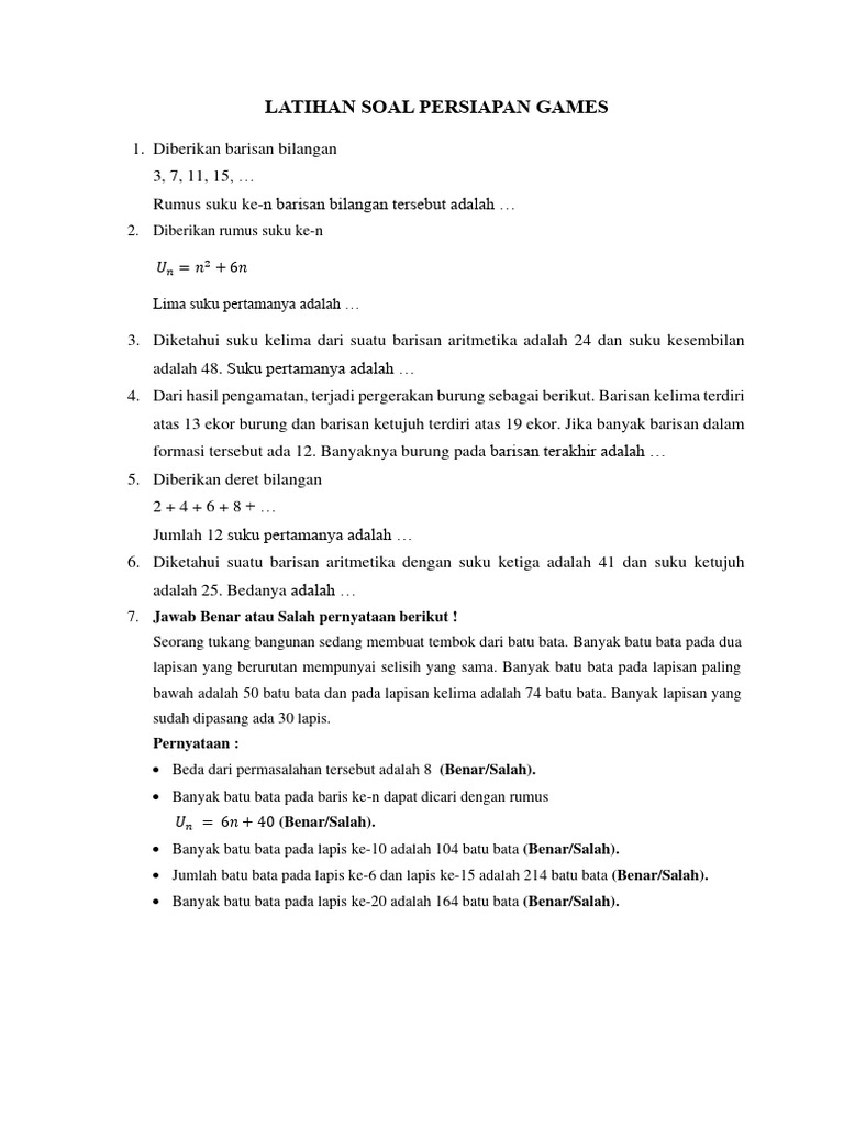 Latihan Soal Persiapan Games | PDF