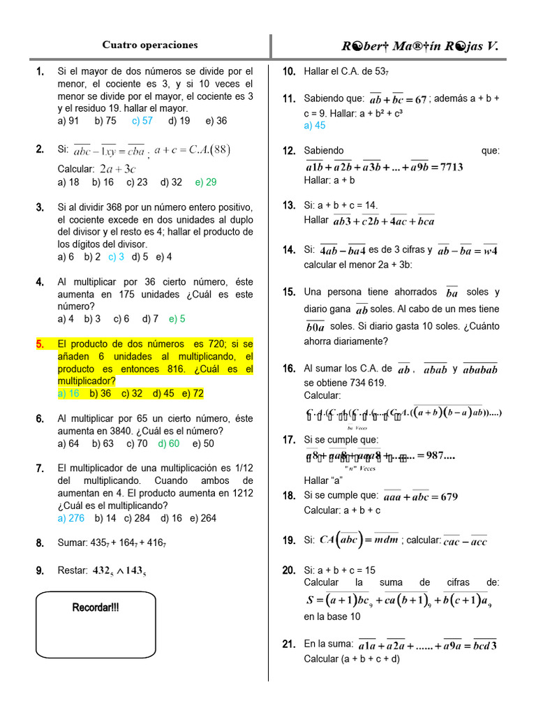 Raz Mat - Cuatro Operaciones ® - ® | PDF | División (Matemáticas) | Multiplicación