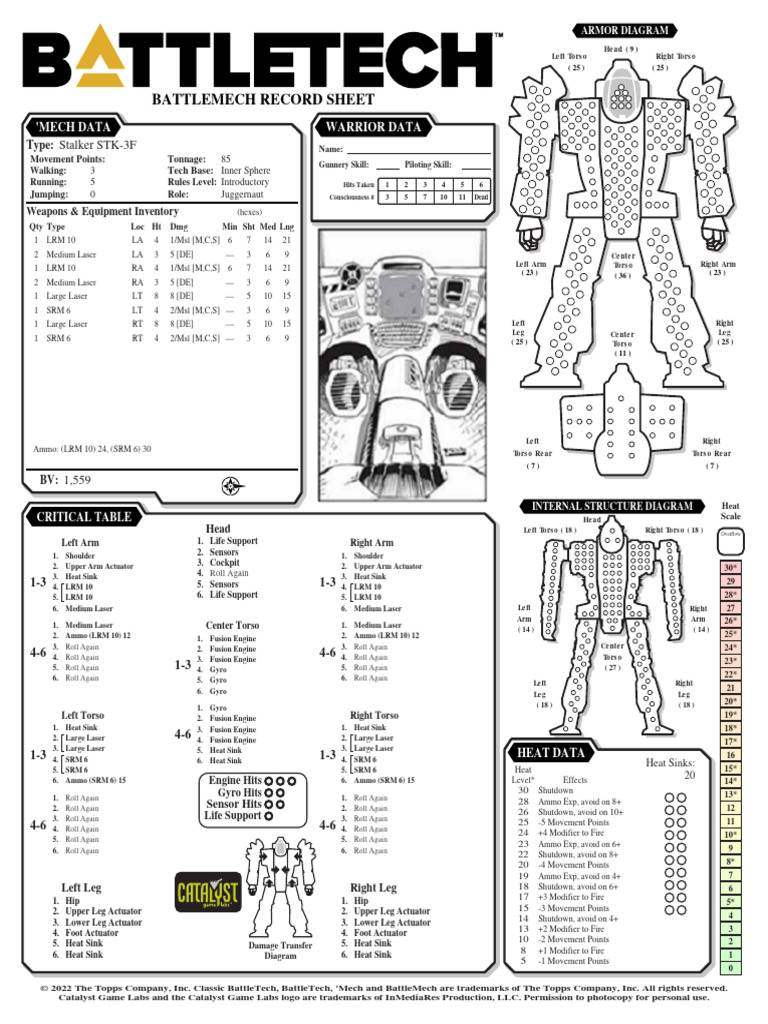 Stalker STK-3F | PDF | Battle Tech