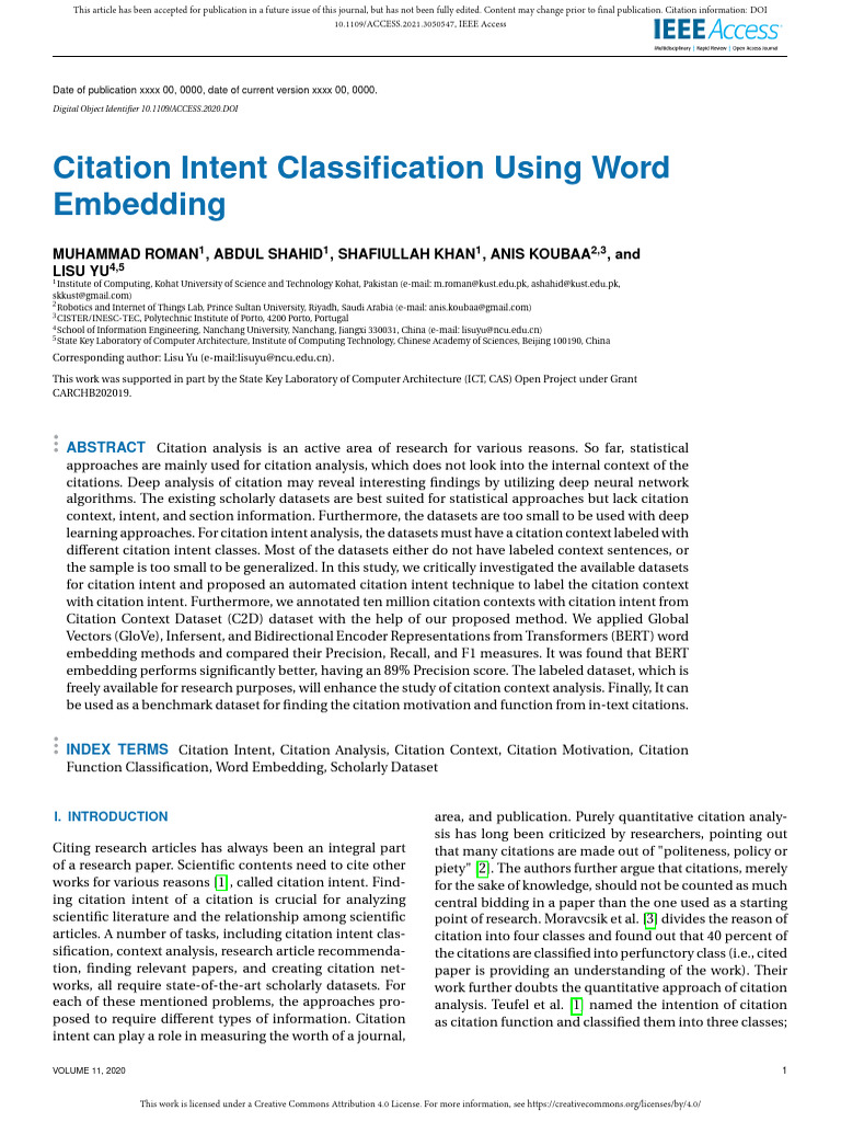 Citation Intent Classification Using Word Embeddin | PDF | Metadata ...