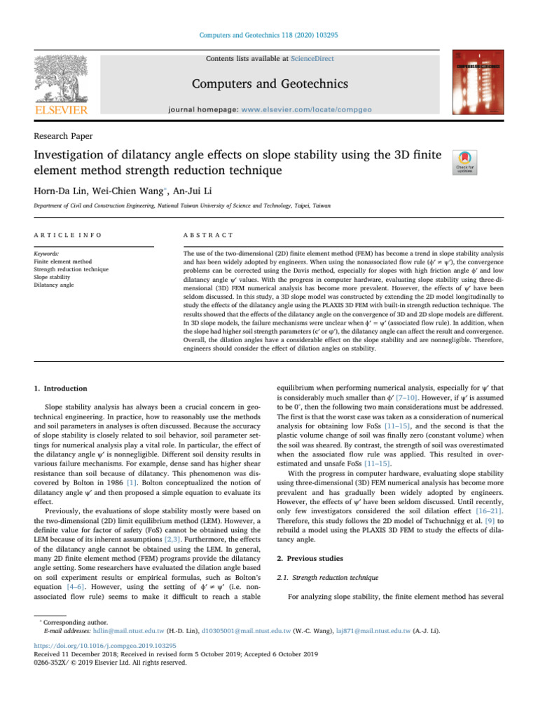 Investigation of Dilatancy Angle Effects On Slope Stability Using The 3D Finite | PDF ...